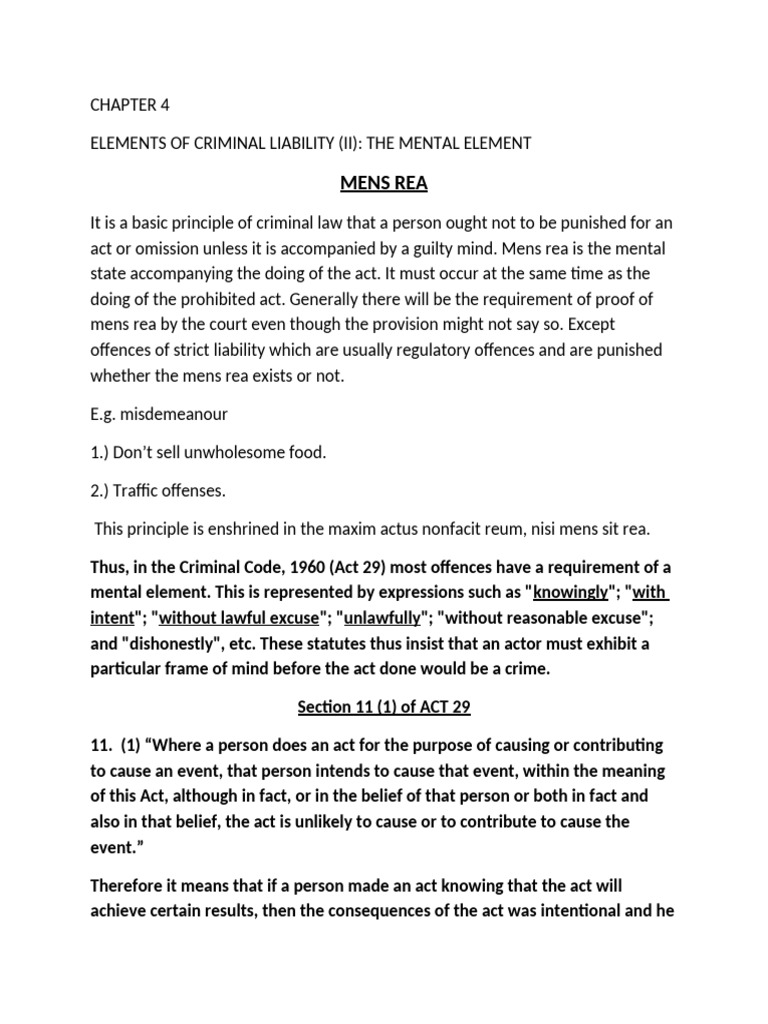 Understanding Mens Rea in Criminal Law | PDF | Mens Rea | Intention ...