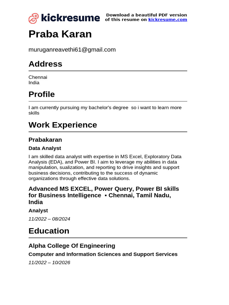Praba Karan Resume (Copy) - 5 | PDF | Career & Growth | Business