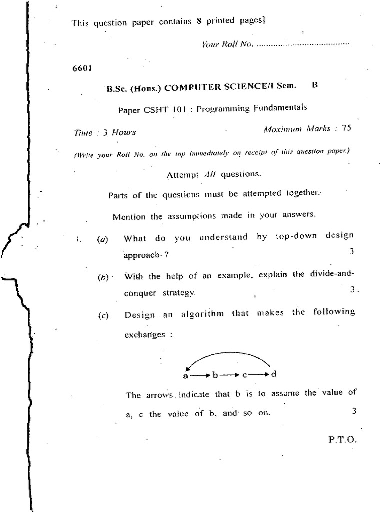 B.SC (H) Comp. Sc. I Sem. Paper Csht101 Programming Fundamentals | PDF