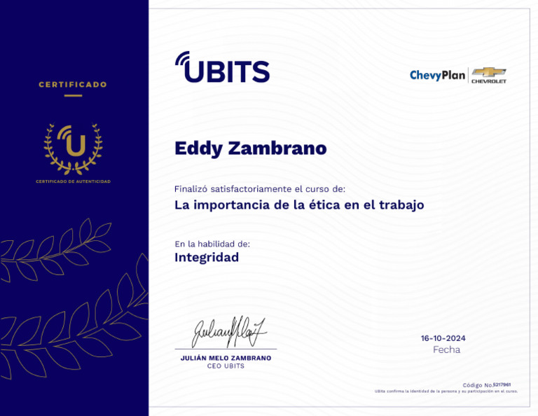 Certificado Etica Ubits | PDF