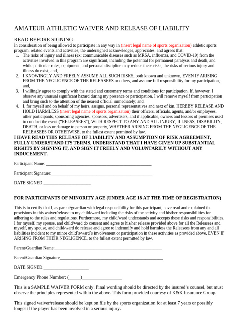 Adult-Waiver - Activities Sample | PDF | Indemnity | Legal Liability