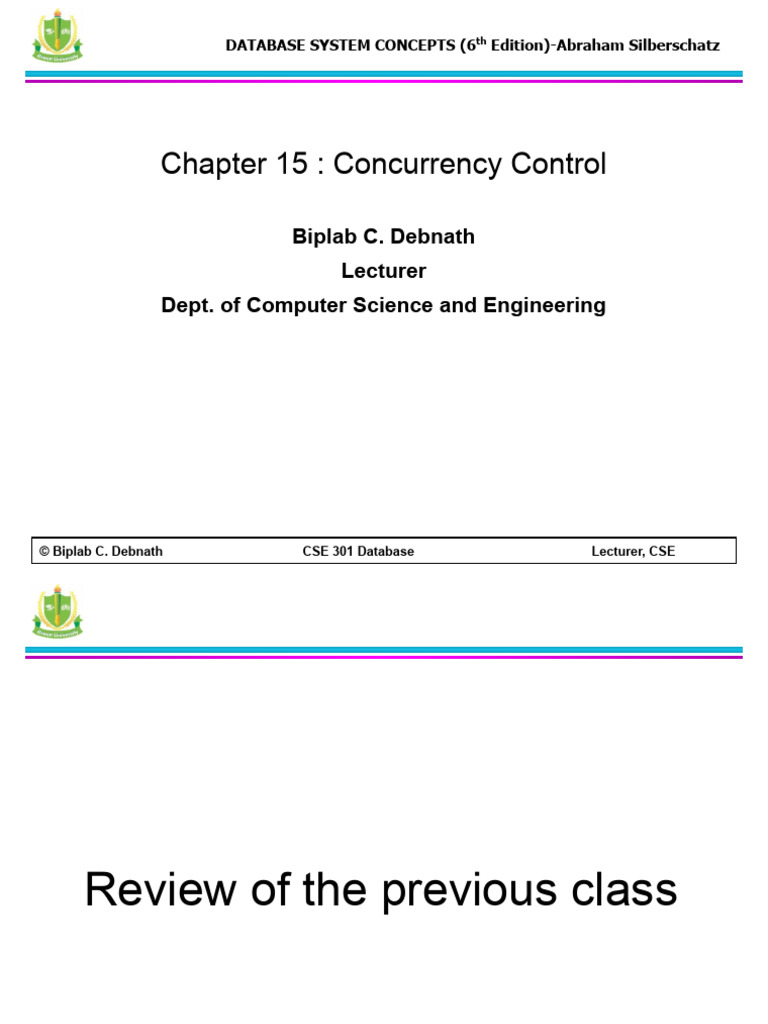 CSE - 301 - Lecture-11 Concurrency Control | PDF | Database Transaction | Data