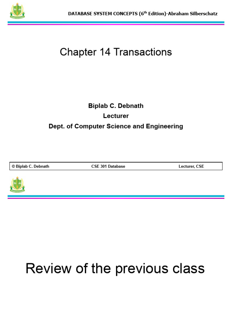CSE - 301 - Lecture-10 Transactions | PDF | Database Transaction | Data Management