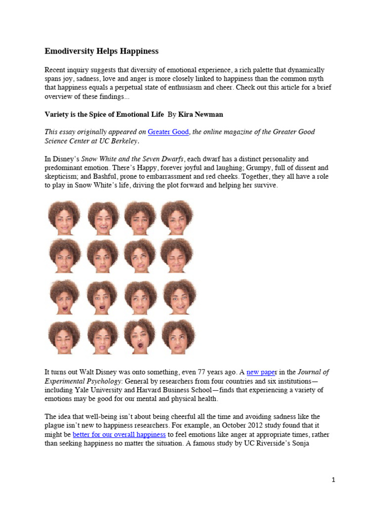 Emodiversity Helps Happiness | PDF | Emotions | Happiness