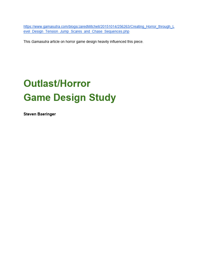 Outlast Horror Game Design | PDF