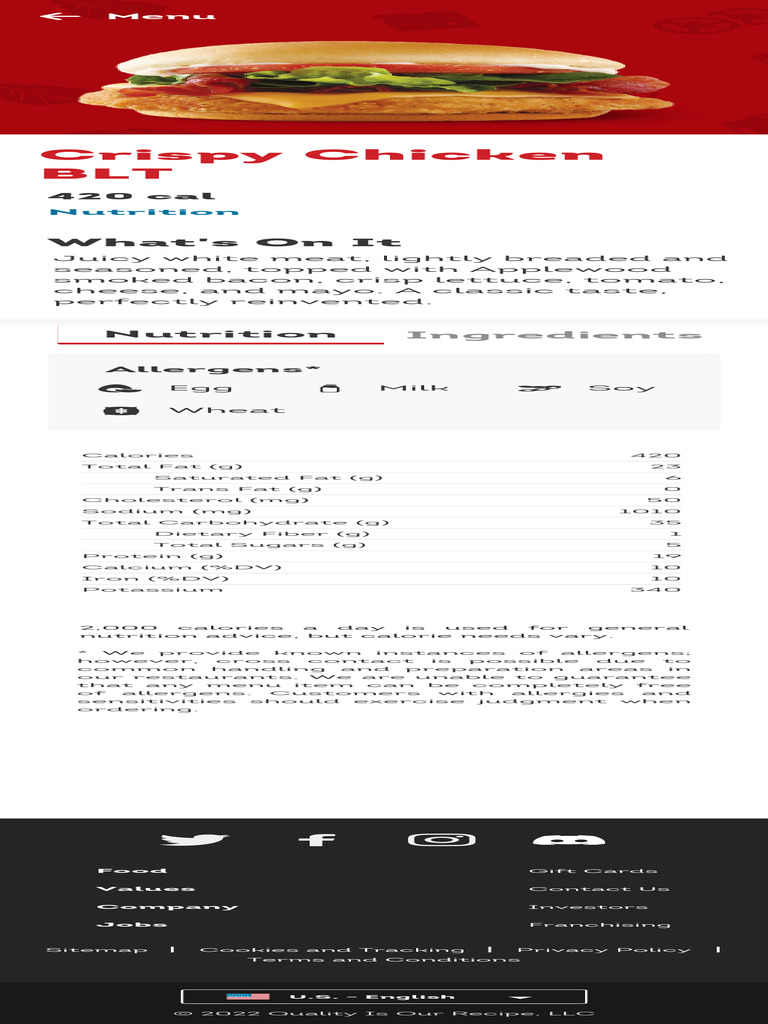 Crispy Chicken BLT - Wendy's | PDF | Wellness