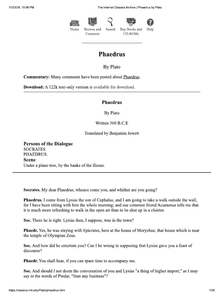 Phaedrus -PLATO | PDF