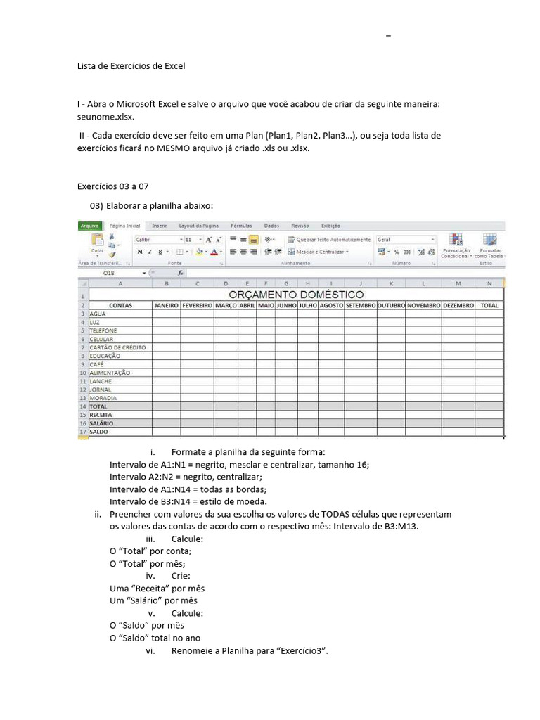 Lista de Exercícios de Excel ETEC | PDF | Software de planilhas ...