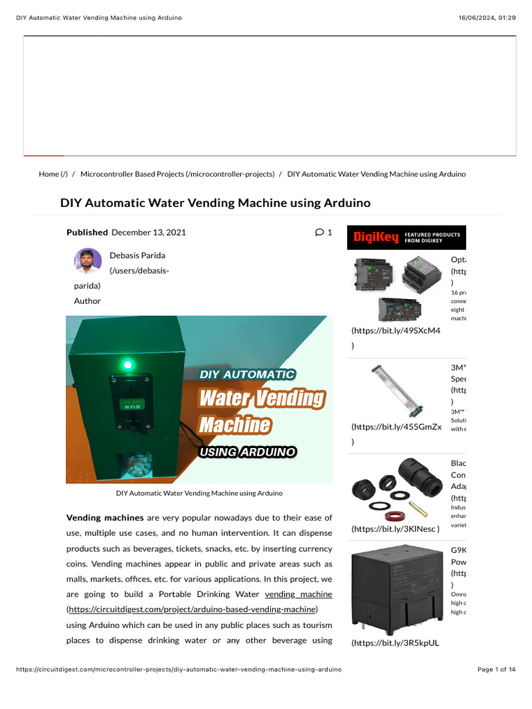 DIY Automatic Water Vending Machine Using Arduino | PDF | Arduino | Electrical Engineering