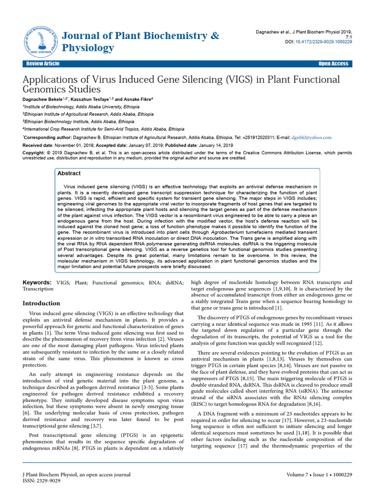 Applications of Virus Induced Gene Silencing Vigs in Plant Functional ...
