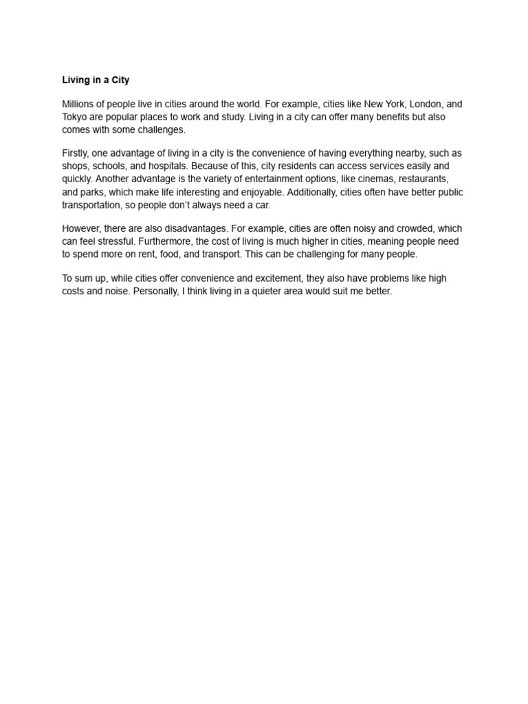 Essay - Living in A City | PDF