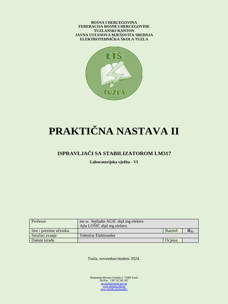 Vjezba VI - Ispravljac Sa Stabilizatorom LM317 | PDF