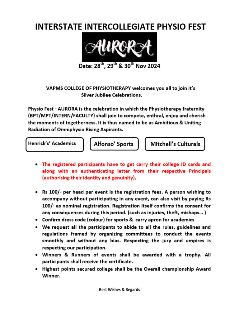 Aurora - Physio Fest @vapms 25 Rules Regulations | PDF | Bowling (Cricket) | Cricket