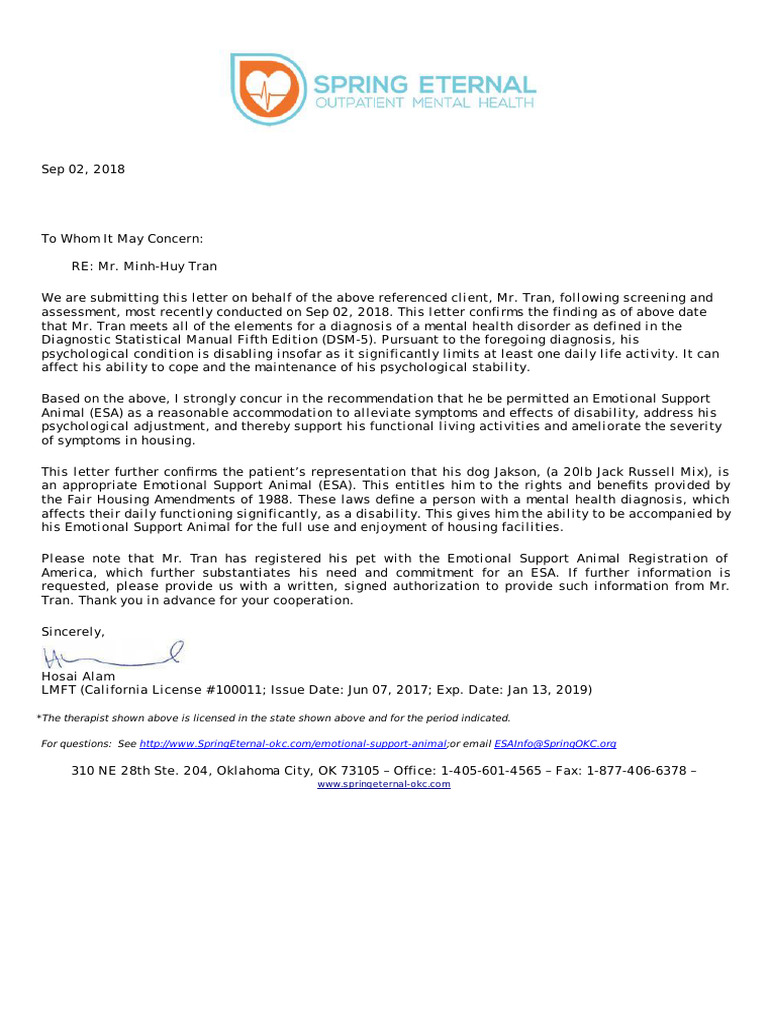 ESA Jakson Housing Letter | PDF