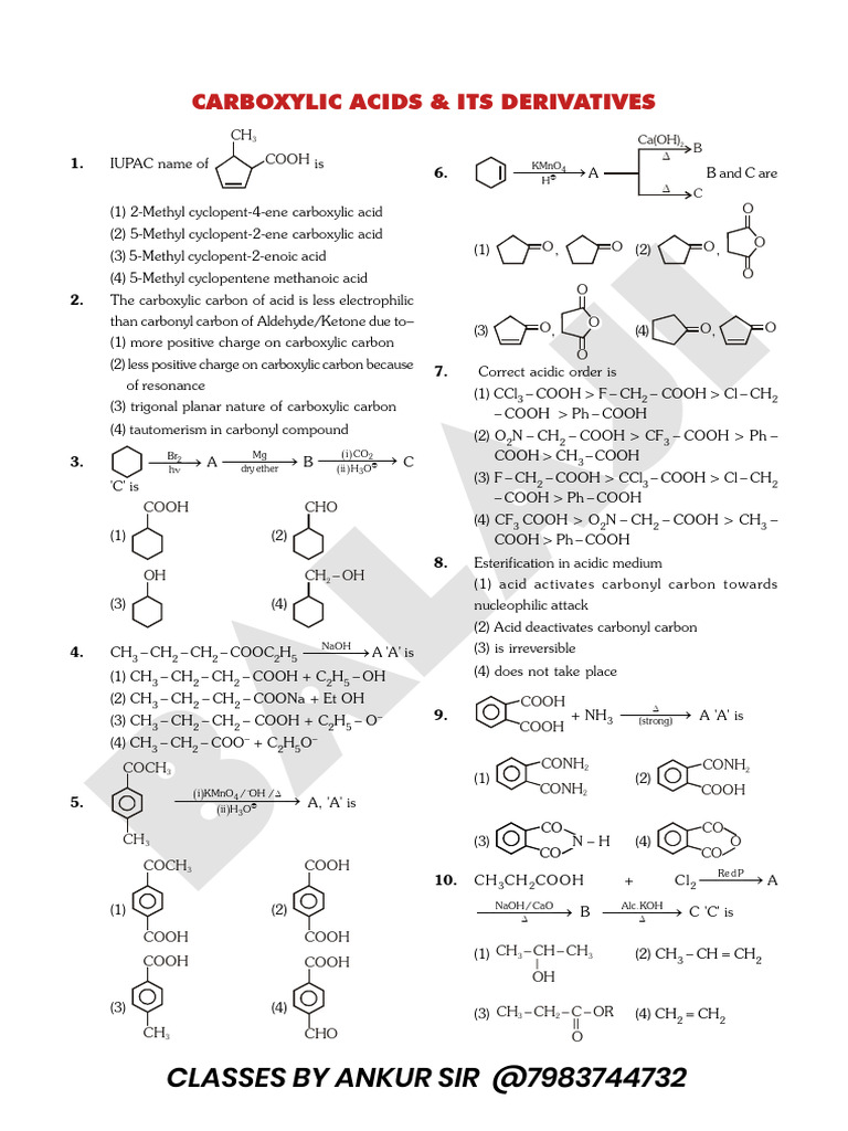 NCERT BASED CARBOXYLIC ACIDS MCQ - Split - 0 | PDF | Carboxylic Acid ...