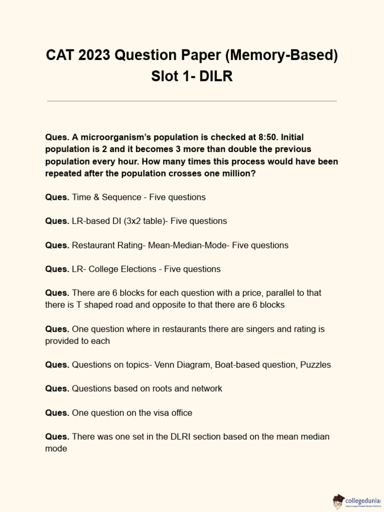 CAT 2023 Slot 1 DILR Question Paper | PDF