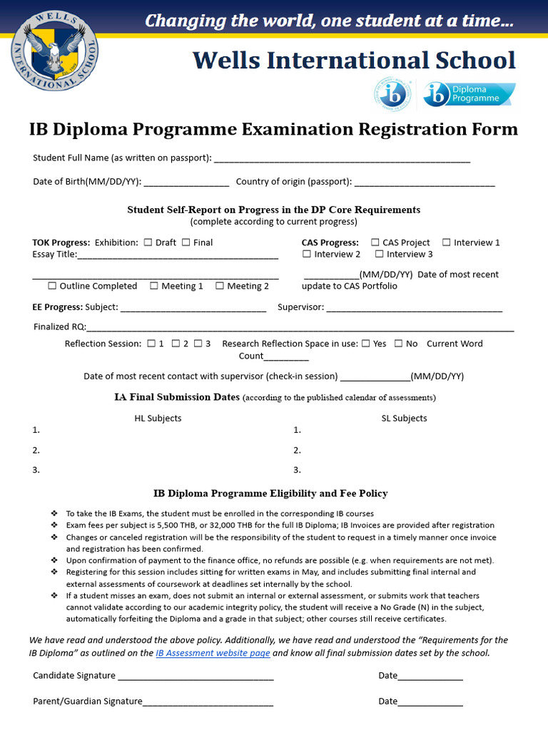 IB DP Registration Form | PDF | Qualifications | Educational Stages