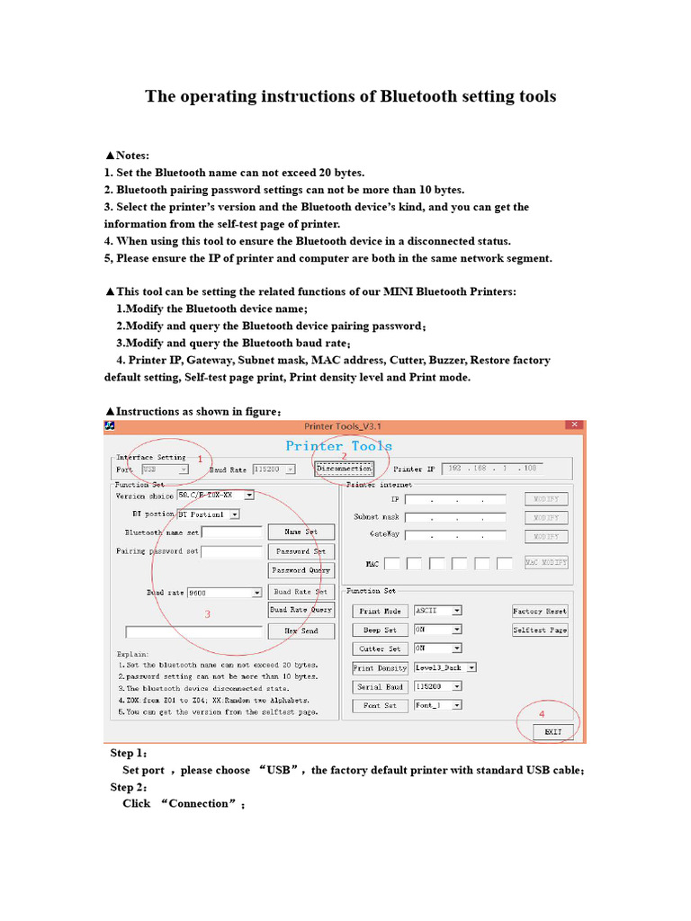 Printer Setting Tools Instructions - V3.1 | PDF | Bluetooth | Printer (Computing)