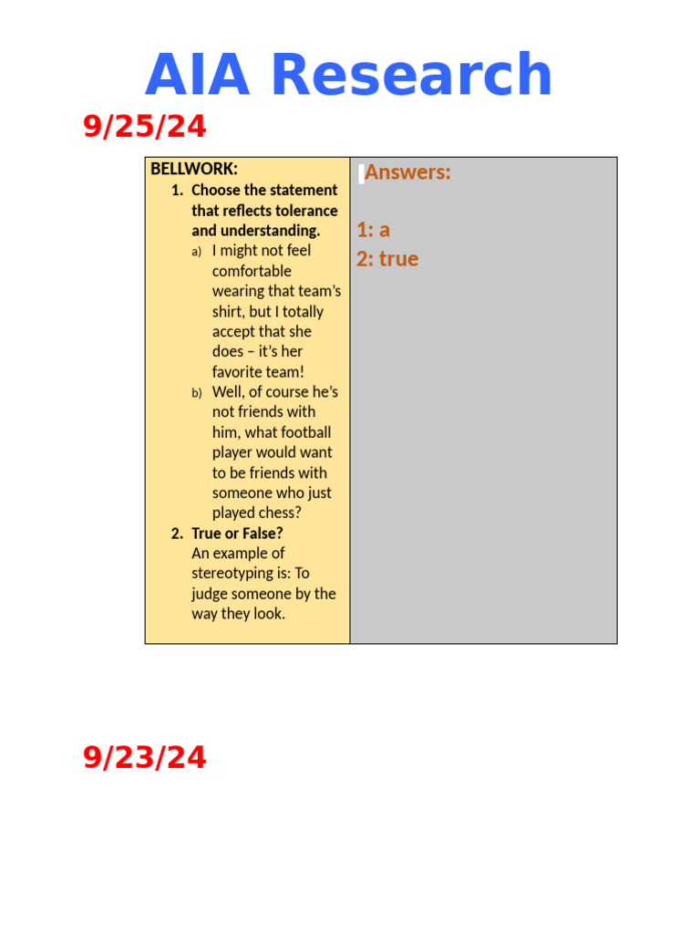 AIA Research: Answers: 1: A 2: True | PDF | Goal Setting | Social ...