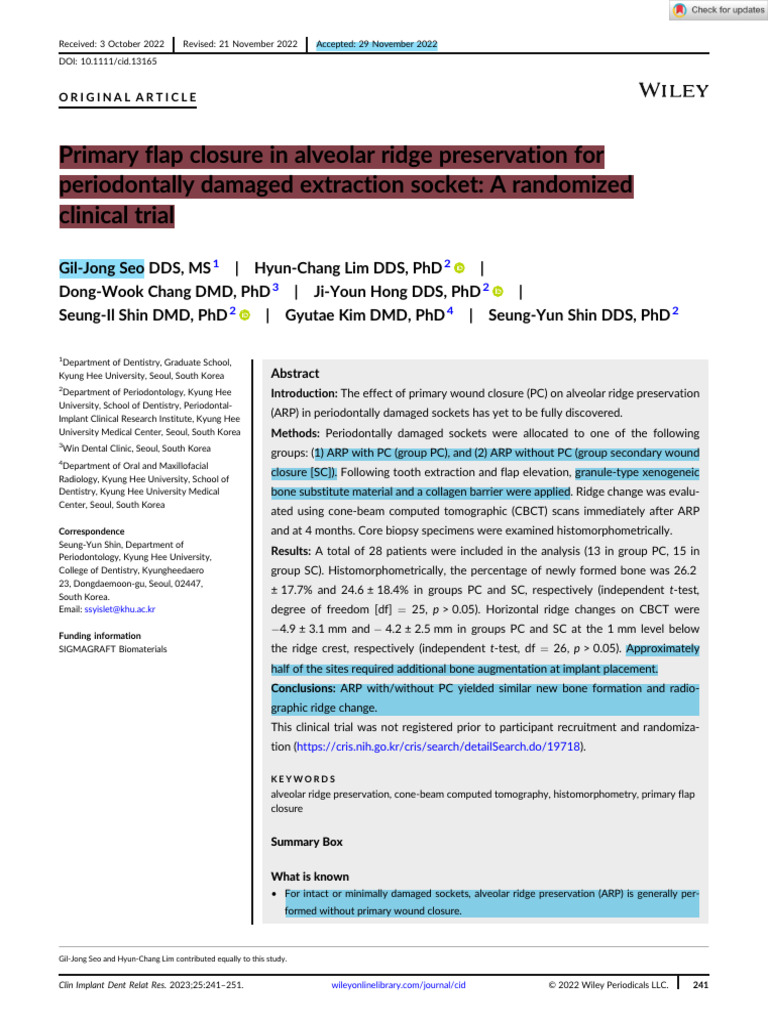 Primary Flap Closure in Alveolar Ridge Preservation For Periodontally ...