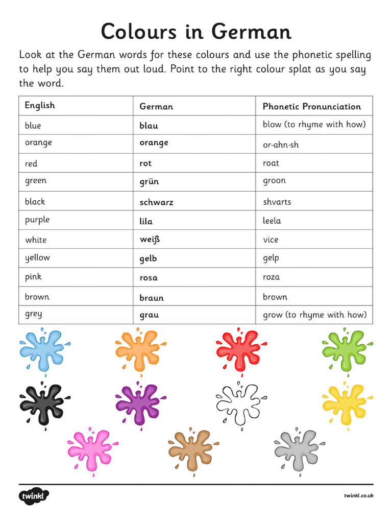 T2 L 160 German Colours Worksheet | PDF
