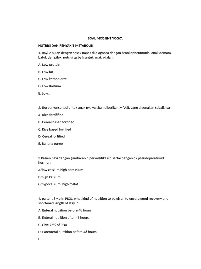 Rekapan Sementara SOAL MCQ ENT YOGYA 2 (1) - 2 | PDF | Congenital Heart Defect | Medical Specialties