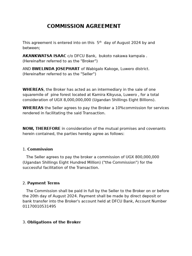 Commission Agreement for Pine Forest Sale | PDF | Private Law | Justice