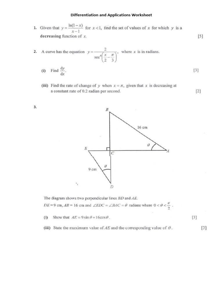 Differentiation Applications Worksheet | PDF | Technology & Engineering
