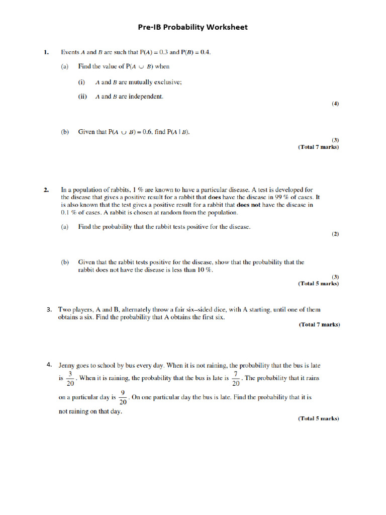 Pre-IB Probability Worksheet | PDF | Computers
