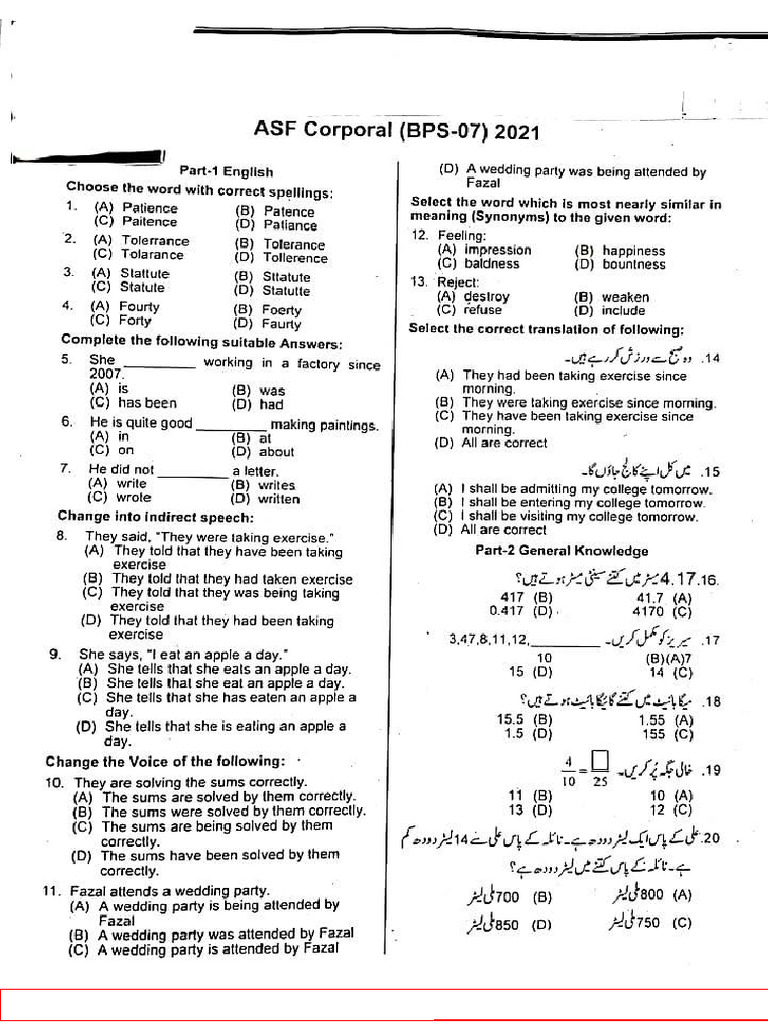 ASF Corporeal & ASI Solved Past Papers | PDF | Language Arts & Discipline