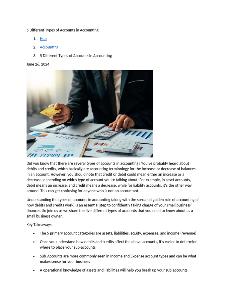 5 Types of Accounts in Accounting | PDF | Debits And Credits | Expense