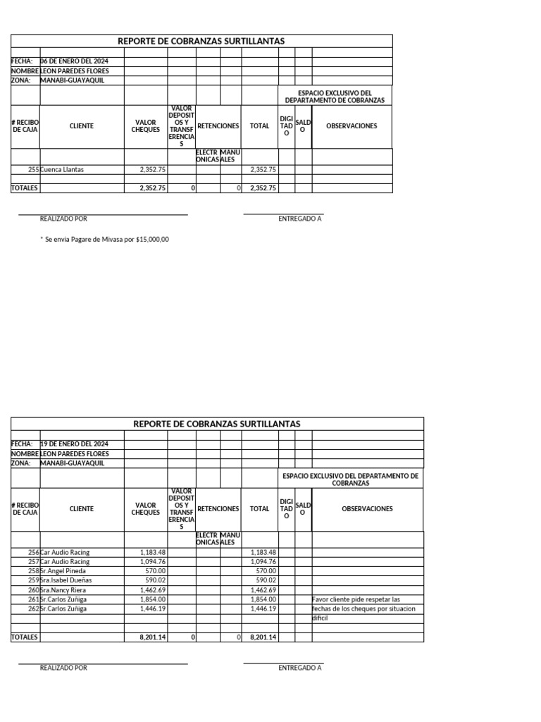 Reporte Entregar Cartera 2024 | PDF