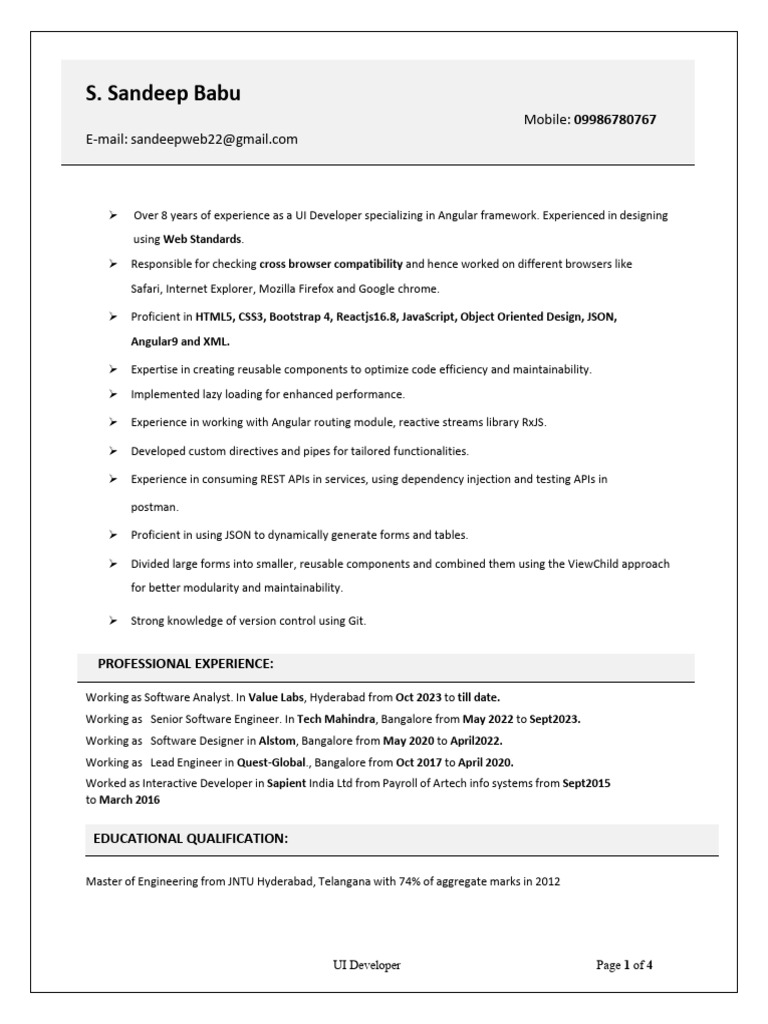 Naukri SSandeepBabu (8y 0m) | PDF | Java Script | J Query