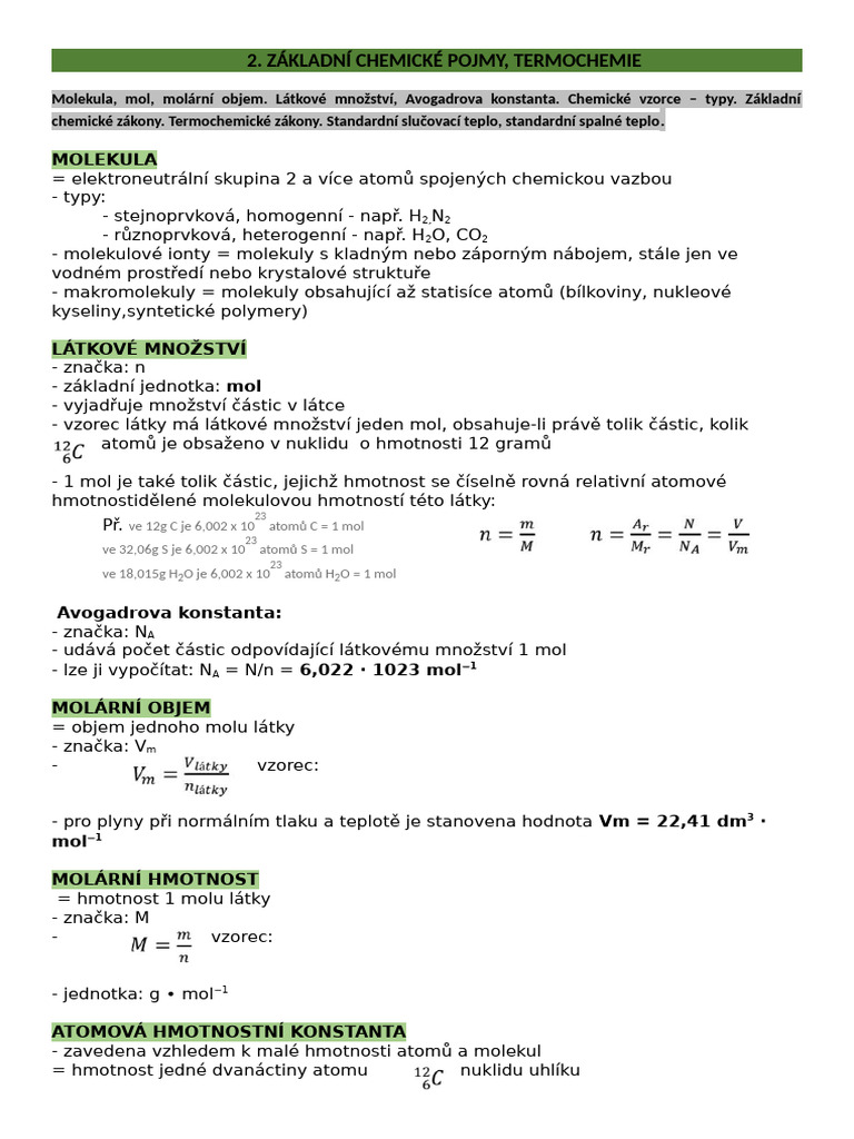 Základní Chemické Pojmy, Termochemie | PDF