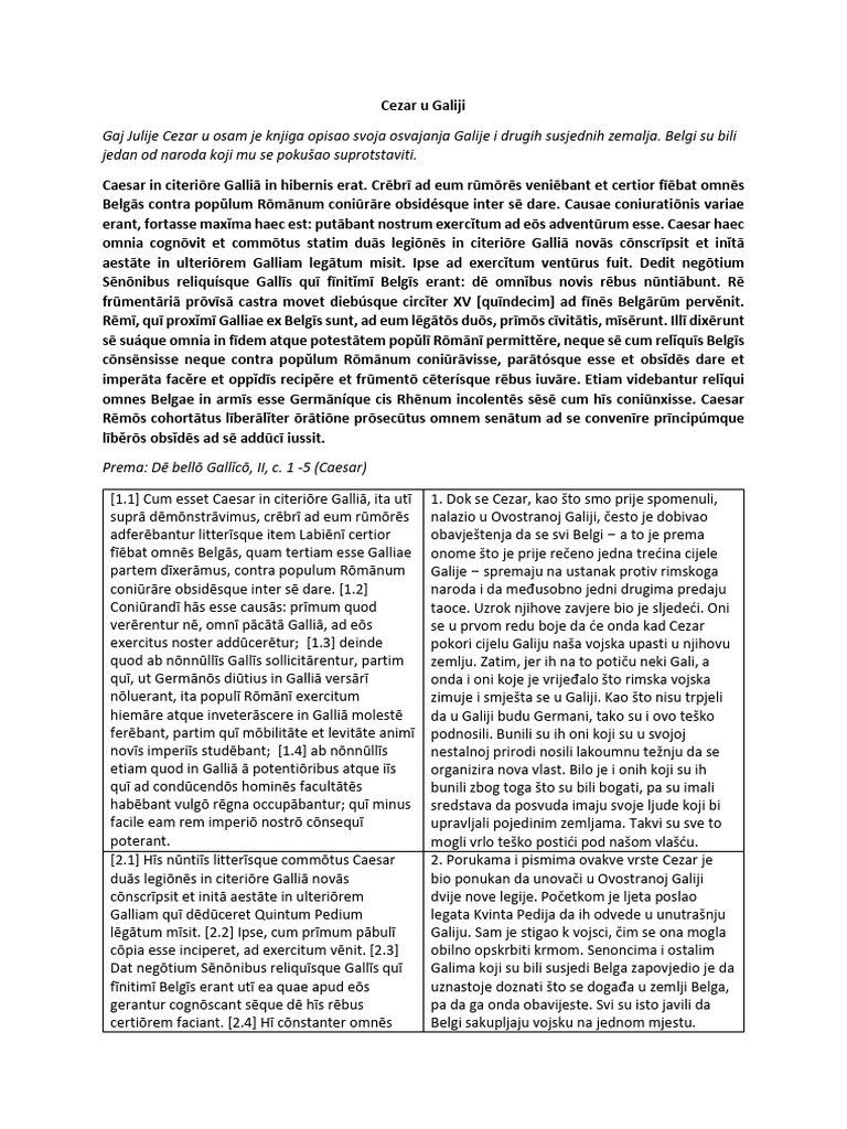 Cezar U Galiji - Razumijevanje Teksta | PDF