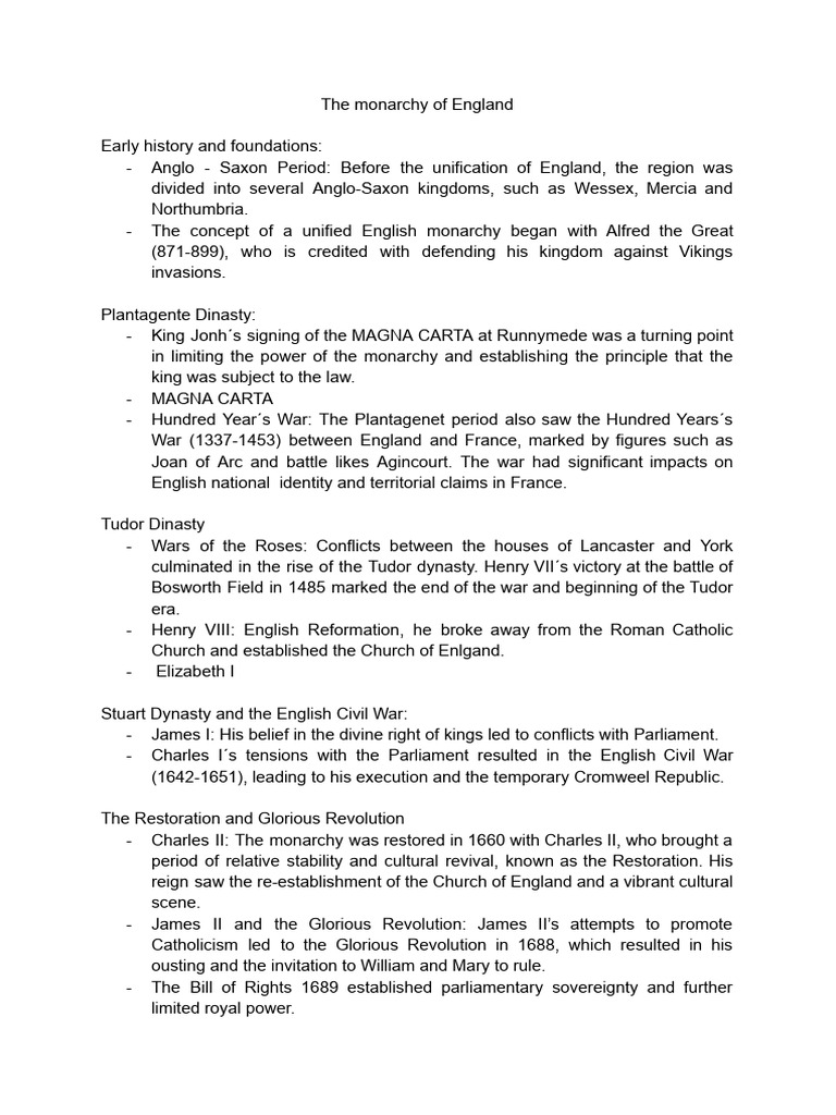 The Monarchy of England | PDF | Kingdom Of England | England