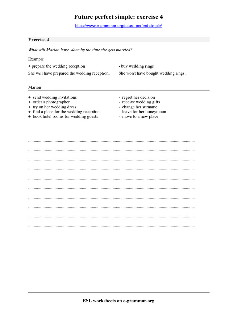 Future Perfect Simple Exercise 4 | PDF | Wedding | Socialization