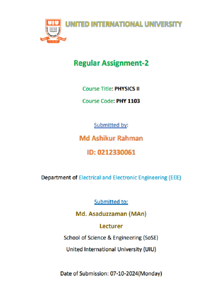 Physics Assignment 2 | PDF