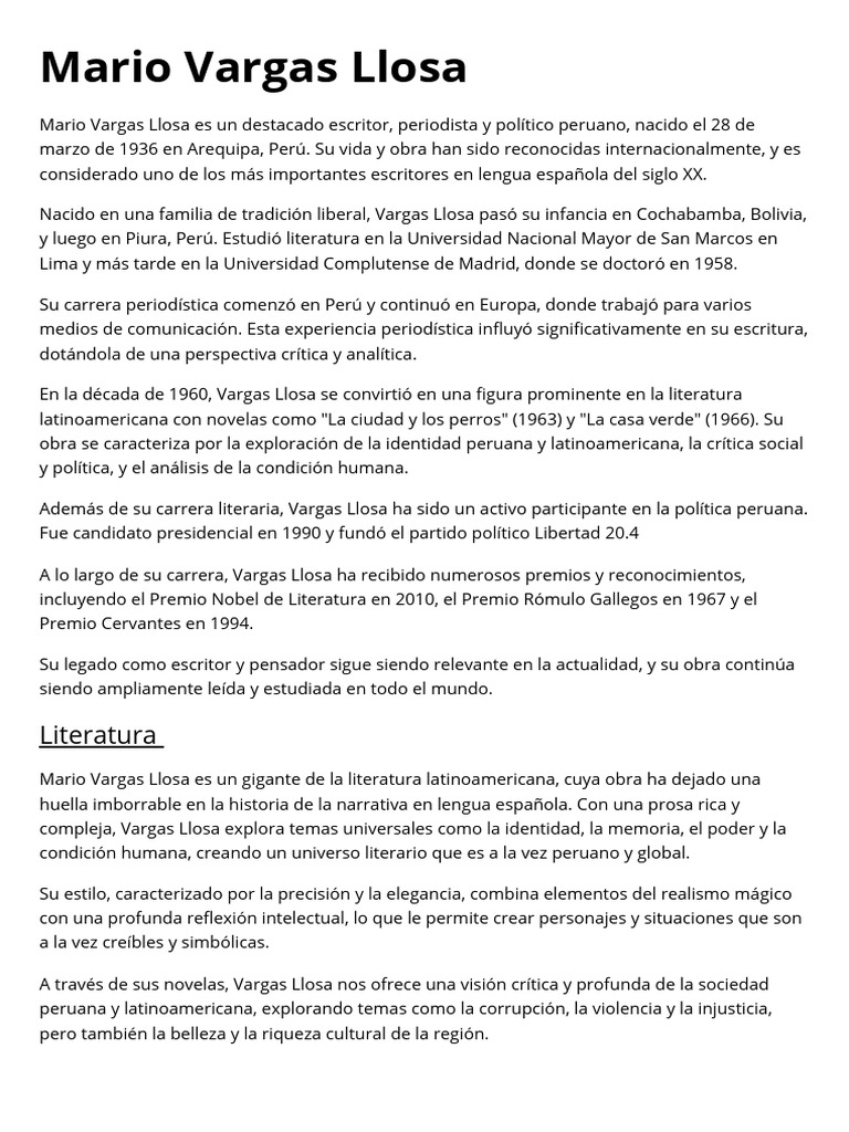 Mario Vargas Llosa | PDF | Perú