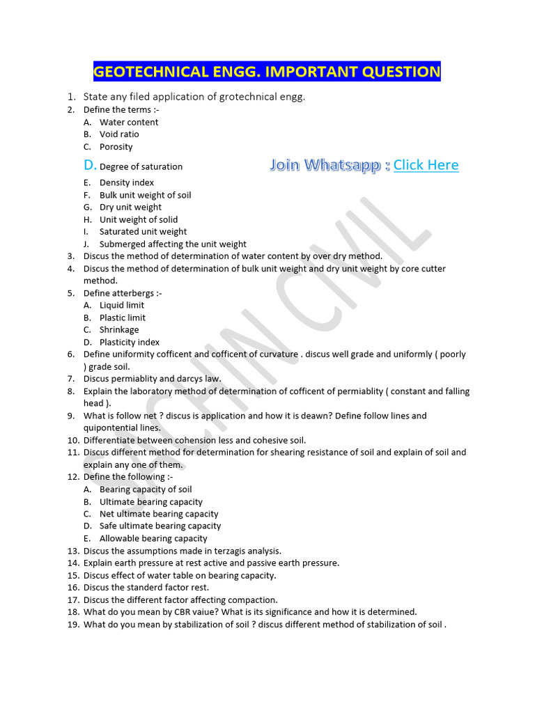 Geotech Important Question by SACHIN CIVIL - 241026 - 071451 | PDF | Law | Technology & Engineering
