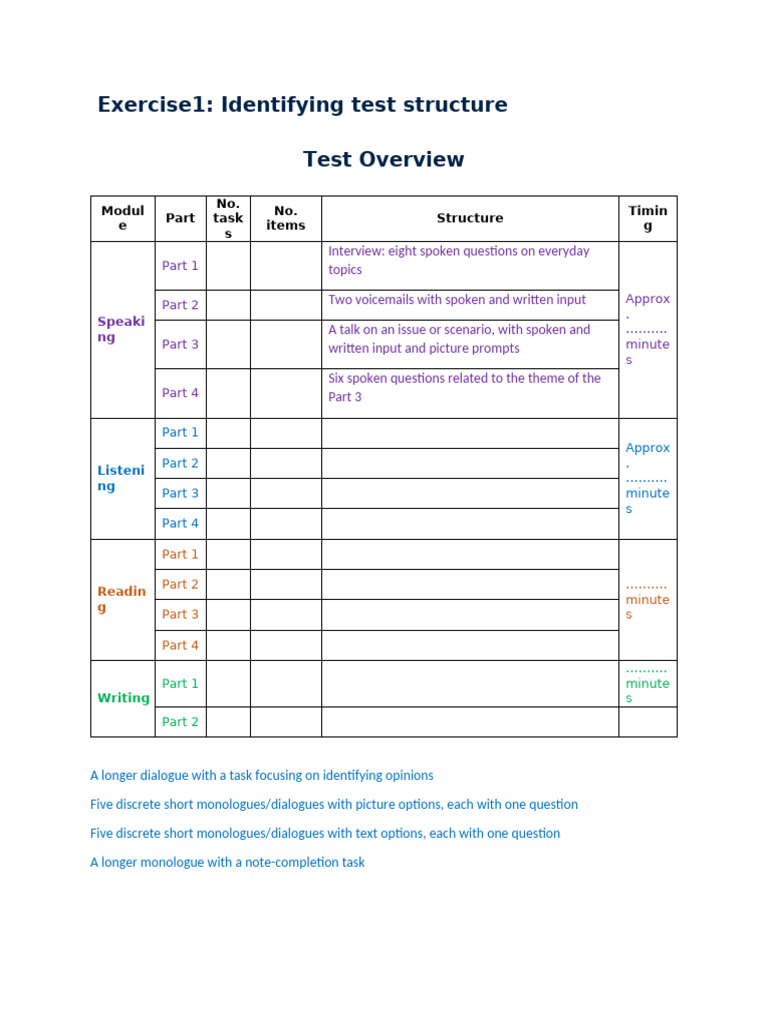 W9 - Exercise 1 - Test Structure | PDF | Human Communication