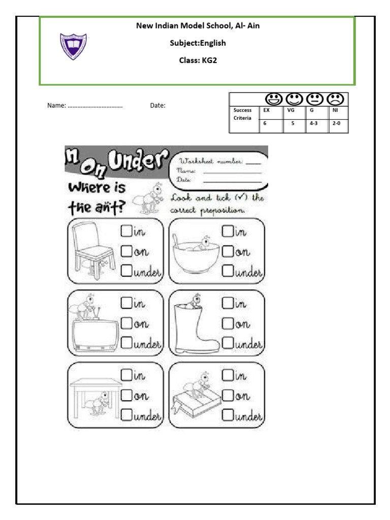 KG2 English Preposition Worksheet | PDF
