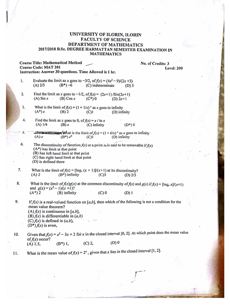Mat 201 Practice Questions-1-1 | PDF