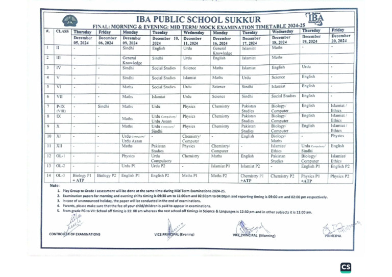 Midterm Examination Timetable 2425 | PDF
