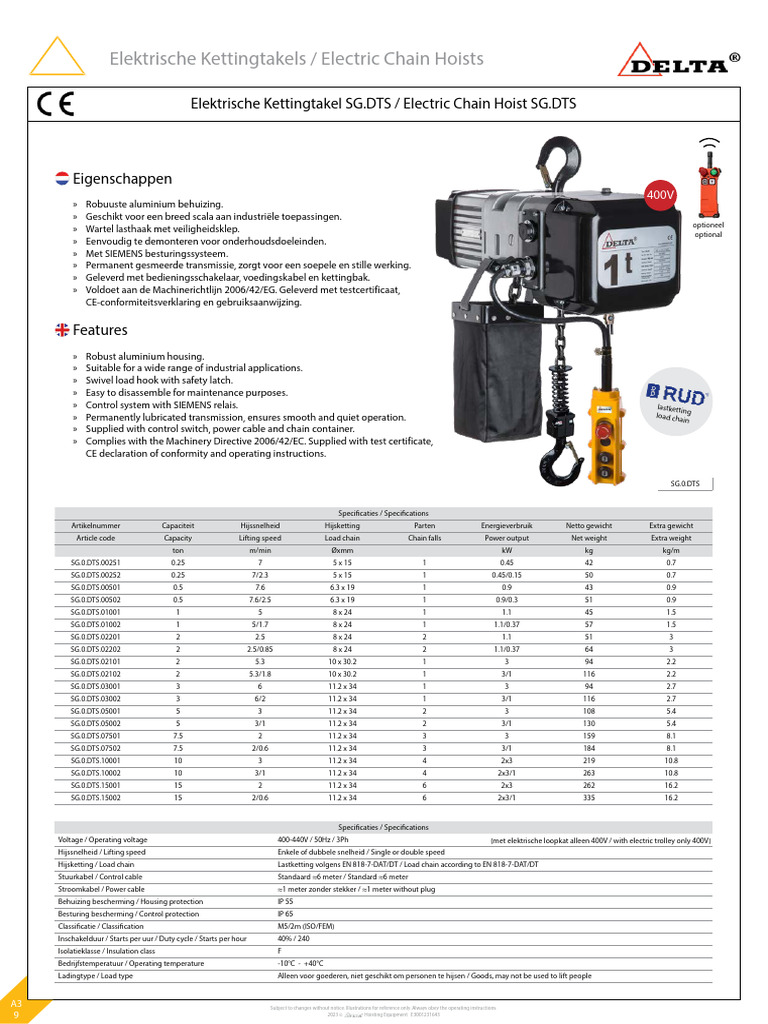 A3 - 2023 - DELTA Electric Chain Hoist (SG.0.DTS) | PDF