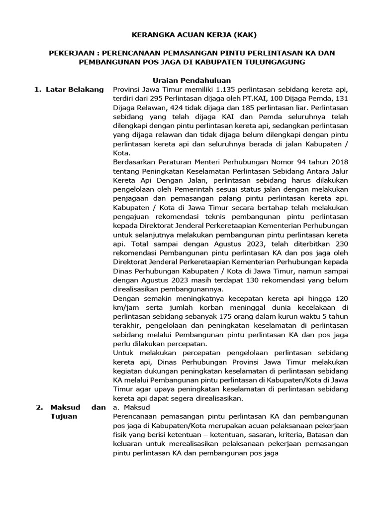 KAK Pos Jaga Dan Palang Pintu Kab Tulungagung | PDF