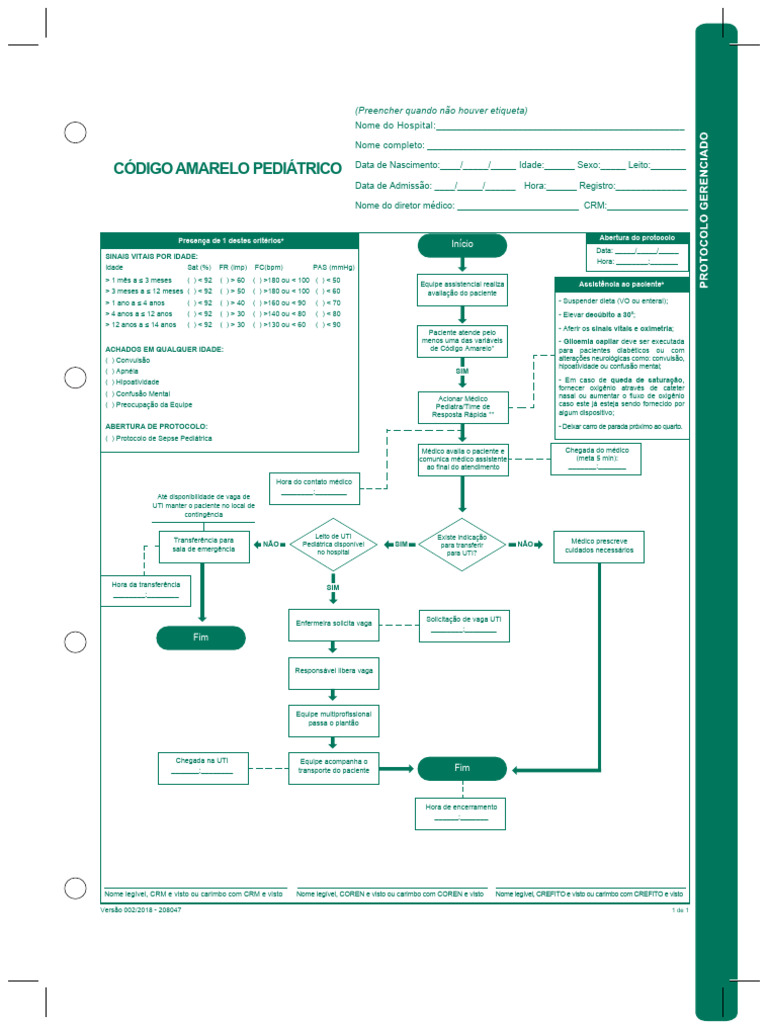 CODIGO AMARELO PEDIATRICO v2 ASM - ME 208047 | PDF