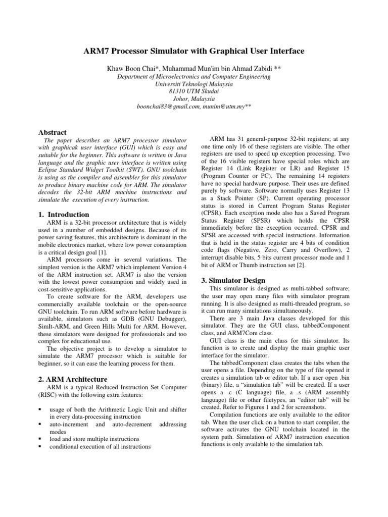 Khaw Boon Chai - ARM7 Processor Simulator With Graphical User Interface | PDF