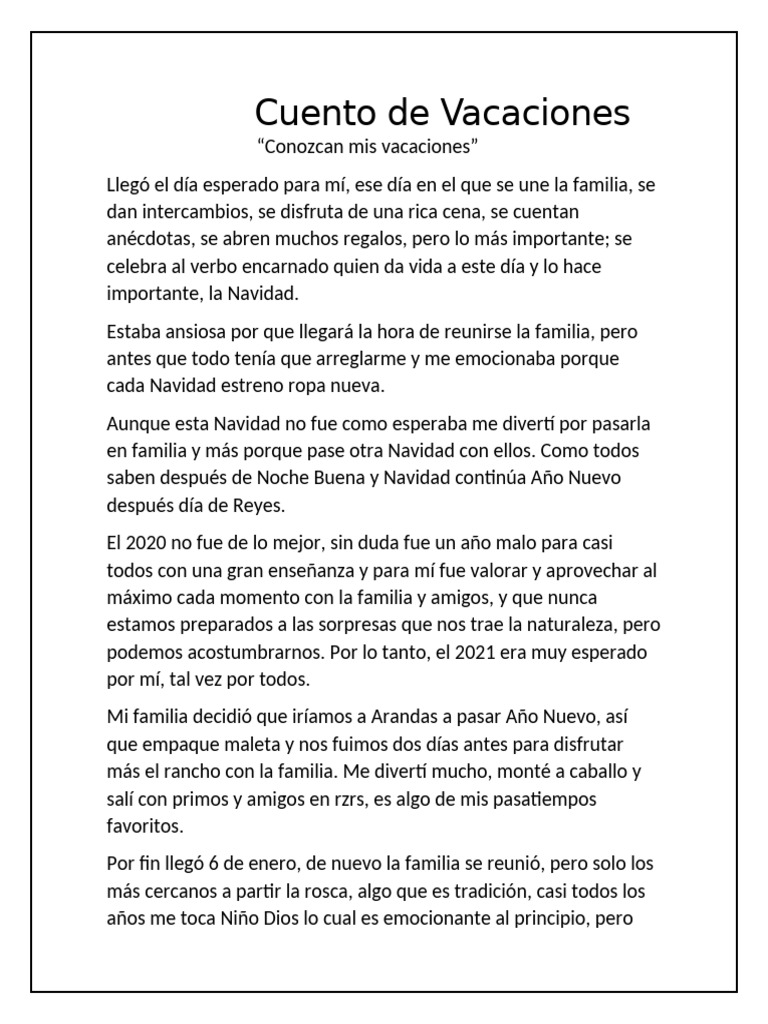 Cuento de Vacaciones | PDF | Cocina, comidas y vino