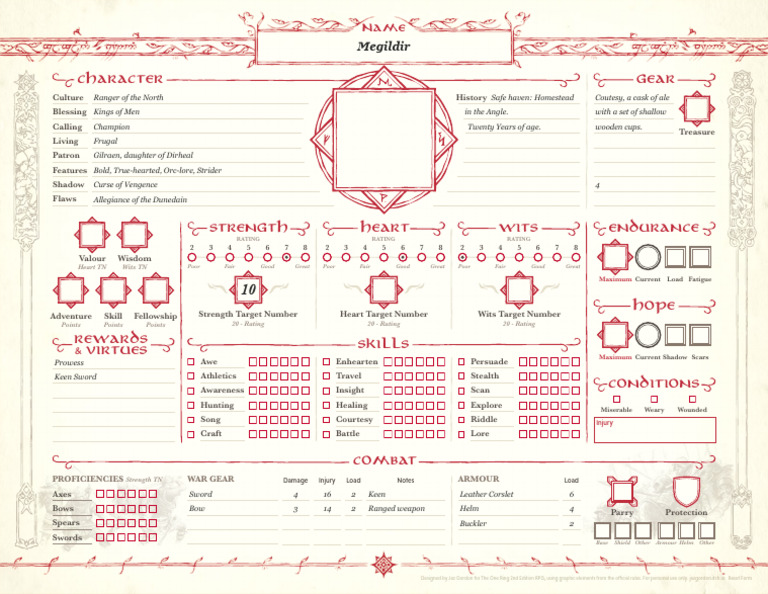 TOR Custom Character Sheet Colour FF | PDF